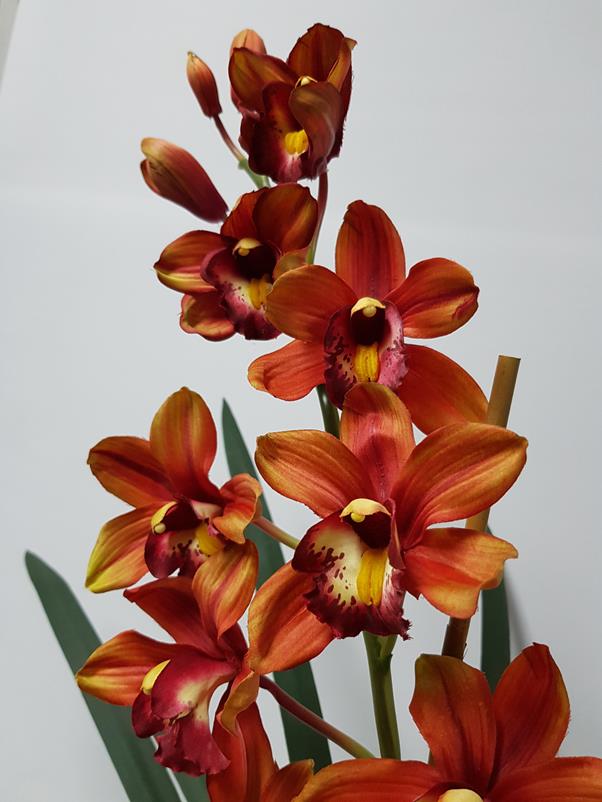 Artificial Cymbidium Orchid Plant Orange 80cm - Desflora