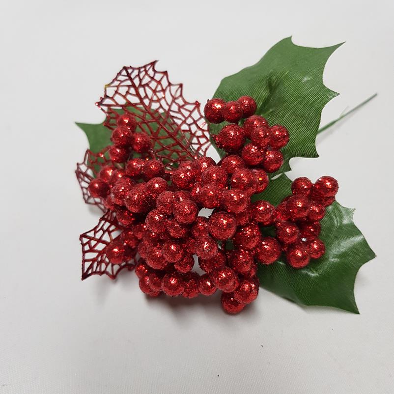 Christmas Glitter Berry Pick Red18cm - Desflora