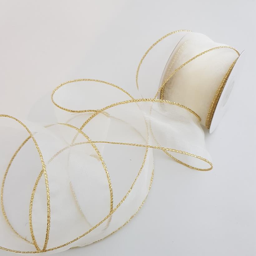 Organza Ribbon Wire Edge Cream Gold 50mm - Desflora