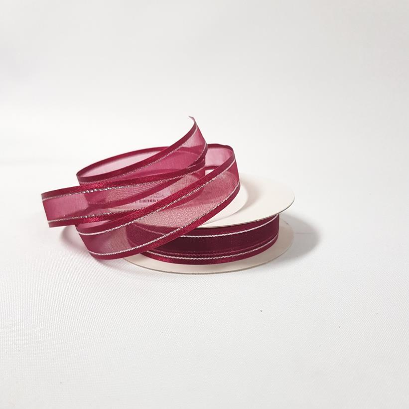 Organza Satin Edge Ribbon silver Thread 15mm Burgundy - Desflora