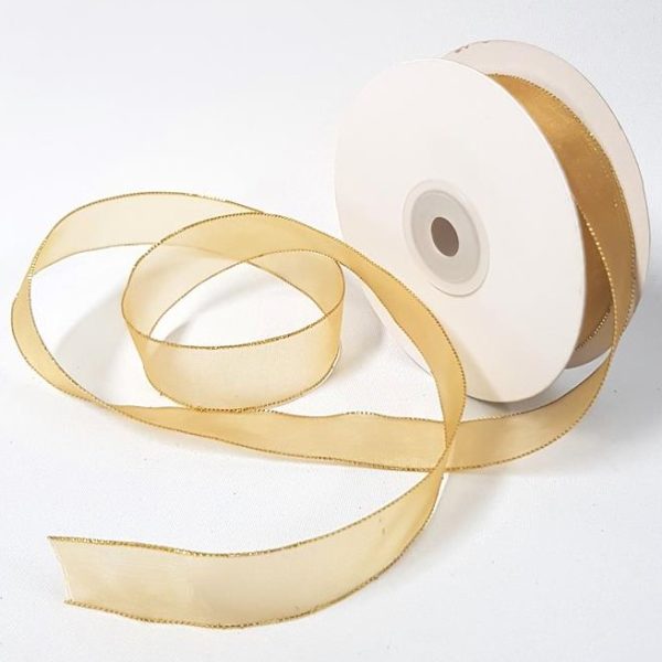 Organza Ribbon Gold Edge 22mm Gold - Desflora