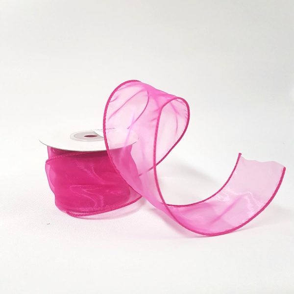 Organza Ribbon Wire Edge Hot Pink 50mm - Desflora