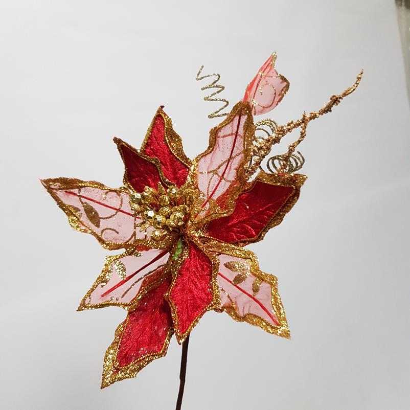 Poinsettia Glitter Pick Red 30cm - Desflora