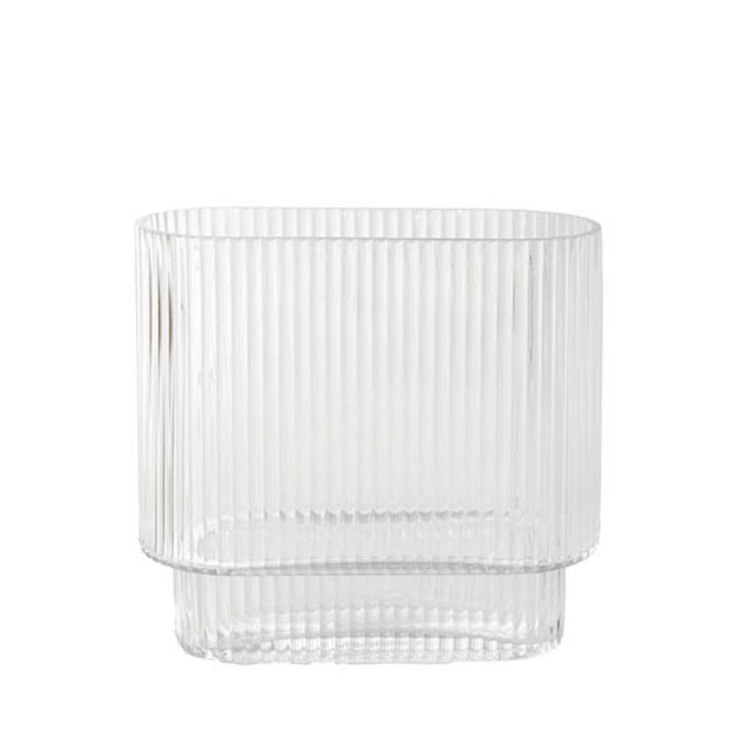Flat Vase Ribbed Glass 20 cm - Desflora